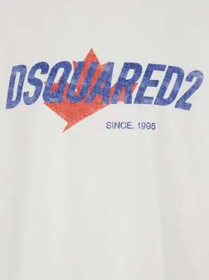 Dsquared2 White T-shirt With Logo Print On The Front In Cotton For - Multicolor