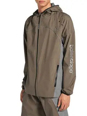Balenciaga Men`s Techwear Zip-up Jacket In Grey