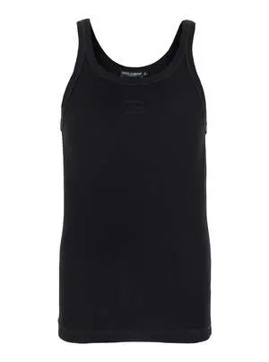 Dolce & Gabbana Ribbed Cotton Embroidered Sleeveless Top - Black