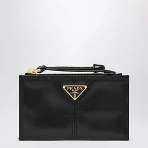 Prada Zip Card Holder In Polished Calf Leather - Black
