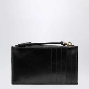 Prada Zip Card Holder In Polished Calf Leather