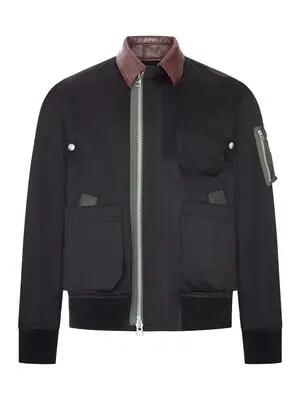 Sacai Utility Bomber Jacket With Leather Details - Black