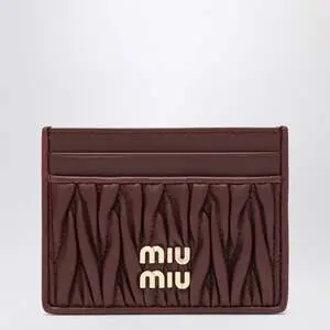 Miu Miu Bordeaux Matelasse Nappa Card Holder - Red