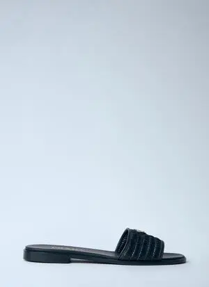 Prada Prada Women Leather Slides With Crochet Details Black