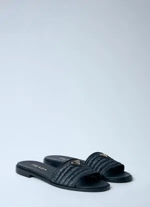 Prada Leather Slides With Crochet Details - Black