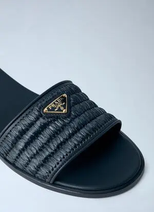 Prada Leather Slides With Crochet Details - Black