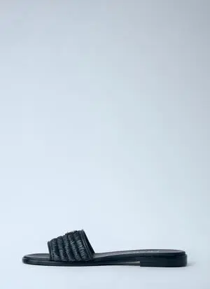 Prada Leather Slides With Crochet Details - Black