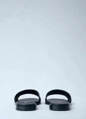 Prada Leather Slides With Crochet Details - Black