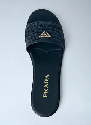 Prada Leather Slides With Crochet Details - Black