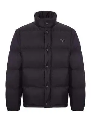 Prada Padded Down Jacket With Triangular Logo - Black