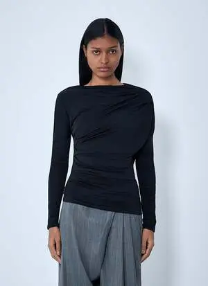 GANNI Draped Long Sleeve Top - Black