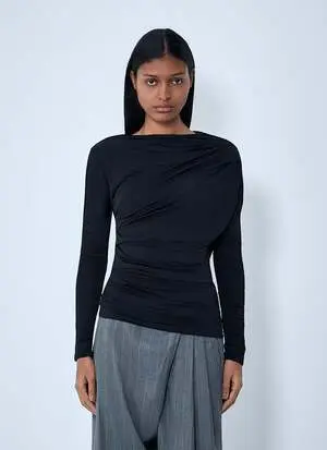 GANNI Draped Long Sleeve Top - Black