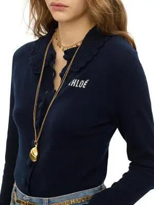 Chloé Fitted Logo Cardigan In A Wool Knit