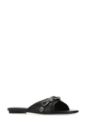 Balenciaga Leather Cagole Slippers - Black