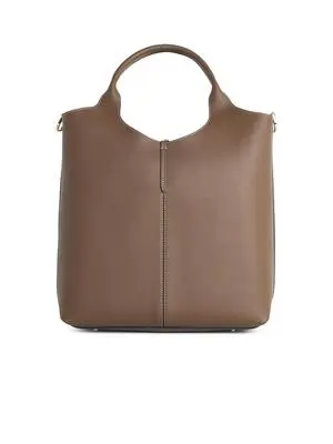 TOD'S Shopping Tote Small Leather Bag - Brown