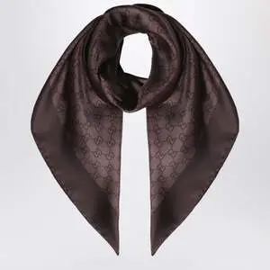 Gucci Printed Silk Twill Carre With Gg Print - Brown