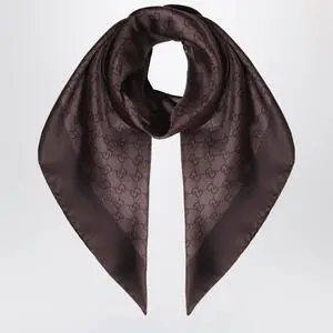 Gucci Printed Silk Twill Carre With Gg Print - Brown