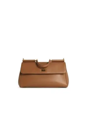 Dolce & Gabbana My Sicily' Calf Leather 'plongé Caramel Handbag - Cream