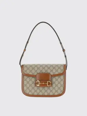 Gucci Horsebit 1955 Gg Supreme Canvas And Leather Bag - Cream