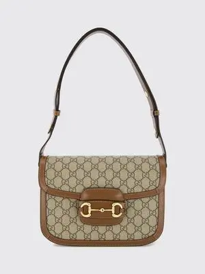 Gucci Horsebit 1955 Gg Supreme Canvas And Leather Bag - Cream