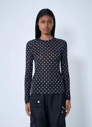 GANNI Polka Dot Mesh Long-sleeve Top - Black