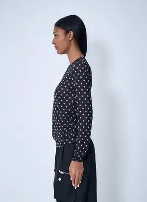 GANNI Polka Dot Mesh Top - Black