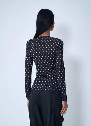 GANNI Polka Dot Mesh Top - Black
