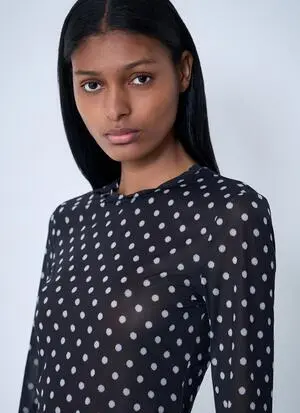 GANNI Polka Dot Mesh Top - Black