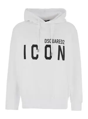 Dsquared2 White Hoodie With Front Logo Print In Cotton For - Multicolor