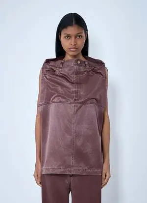 Issey Miyake Satin Denim Sleeveless Top - Brown