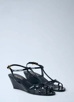 Prada Strappy Wedge Sandals - Black