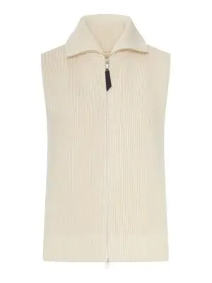 MAISON MARGIELA Ribbed Knit Zip-up Vest - Cream