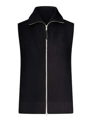 MAISON MARGIELA Ribbed Knit Zip-up Vest - Black