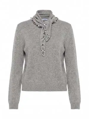 Prada Sweater With Jeweled Scarf Detail - Multicolor