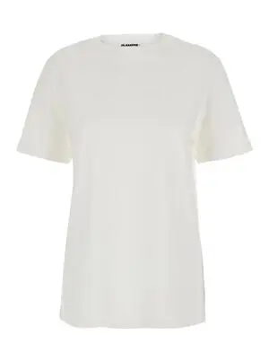 JIL SANDER Jil Sander Women White Crewneck T-Shirt With Logo Patch Applied On The Back In Cotton Woman