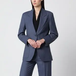 Victoria Beckham Katherine Single-breasted Jacket In Melange Wool Blend - Blue