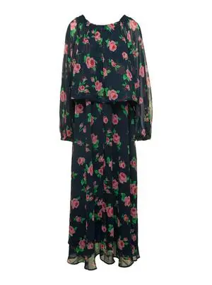 ROTATE BY BIRGER CHRISTENSEN Maxi Dress With All-over Roses Print In Chiffon - Multicolor