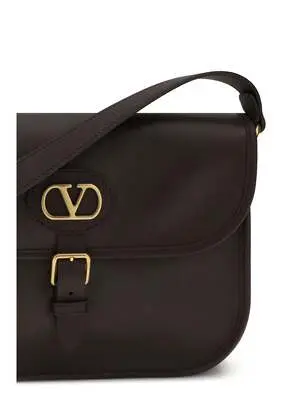 Valentino Garavani Antibes Calfskin Shoulder Bag With Metallic Vlogo Detail - Brown