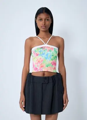 Prada Rib Floral Print Top - Green