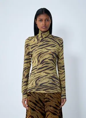 GANNI Printed Mesh Top - Green