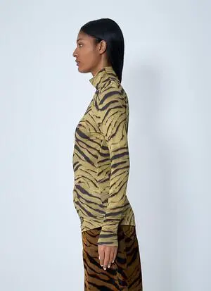 GANNI Printed Mesh Top - Green