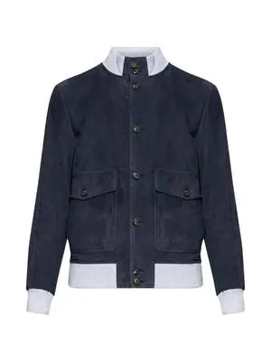 Eleventy Leather Jacket With Pocket And Buttons