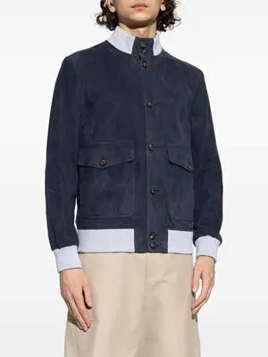 Eleventy Leather Jacket With Pocket And Buttons