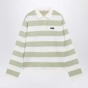 Miu Miu Miu Miu Striped Jersey Polo Shirt Pink