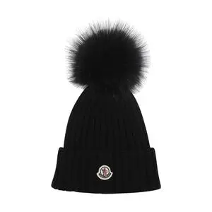 Moncler Logo Beanie With Pom-pons - Black