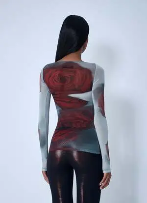 JEAN PAUL GAULTIER Blurry Roses Mesh Tank Top - White