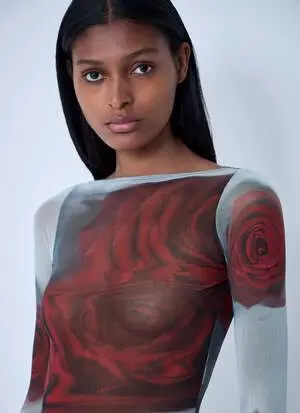 JEAN PAUL GAULTIER Blurry Roses Mesh Tank Top - White