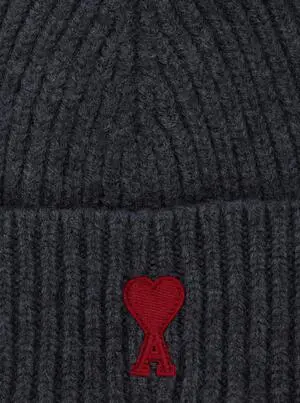 AMI Paris Wool Adc Embroidered Beanie - Gray