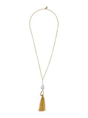 FORTE_FORTE Gold Colored Necklace With Fringe And Pearl Design In Bronze - Multicolor