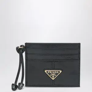 Prada Leather Card Holder With Triangle Logo - Black